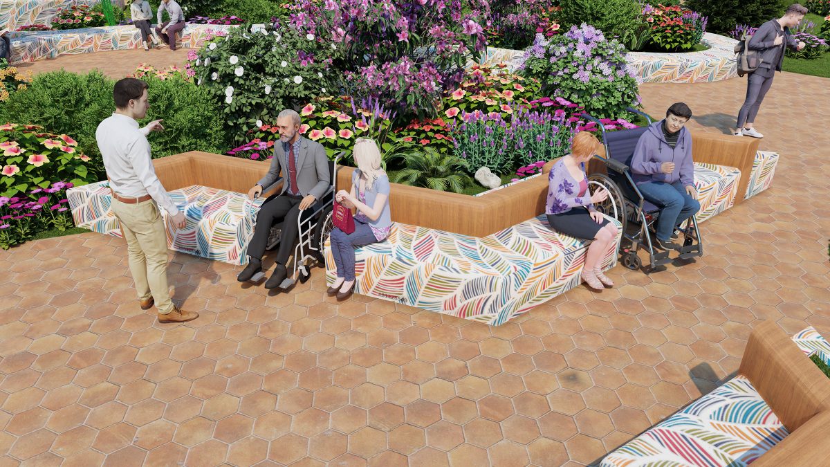 Inclusive bench design with planter – Amusement Logic