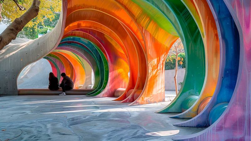 Multi-coloured street furniture – Amusement Logic