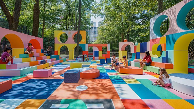 Bright colours and geometric patterns in playground design – Amusement ...