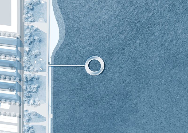 Circular urban swimming pool on the Tagus river estuary, Lisbon ...